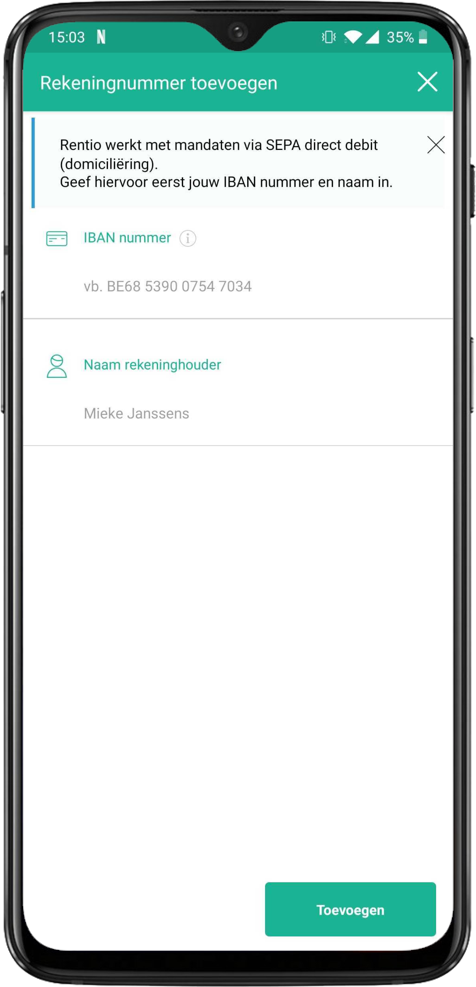 Betalen via de Rentio app - SEPA Direct Debit – Rentio dashboard