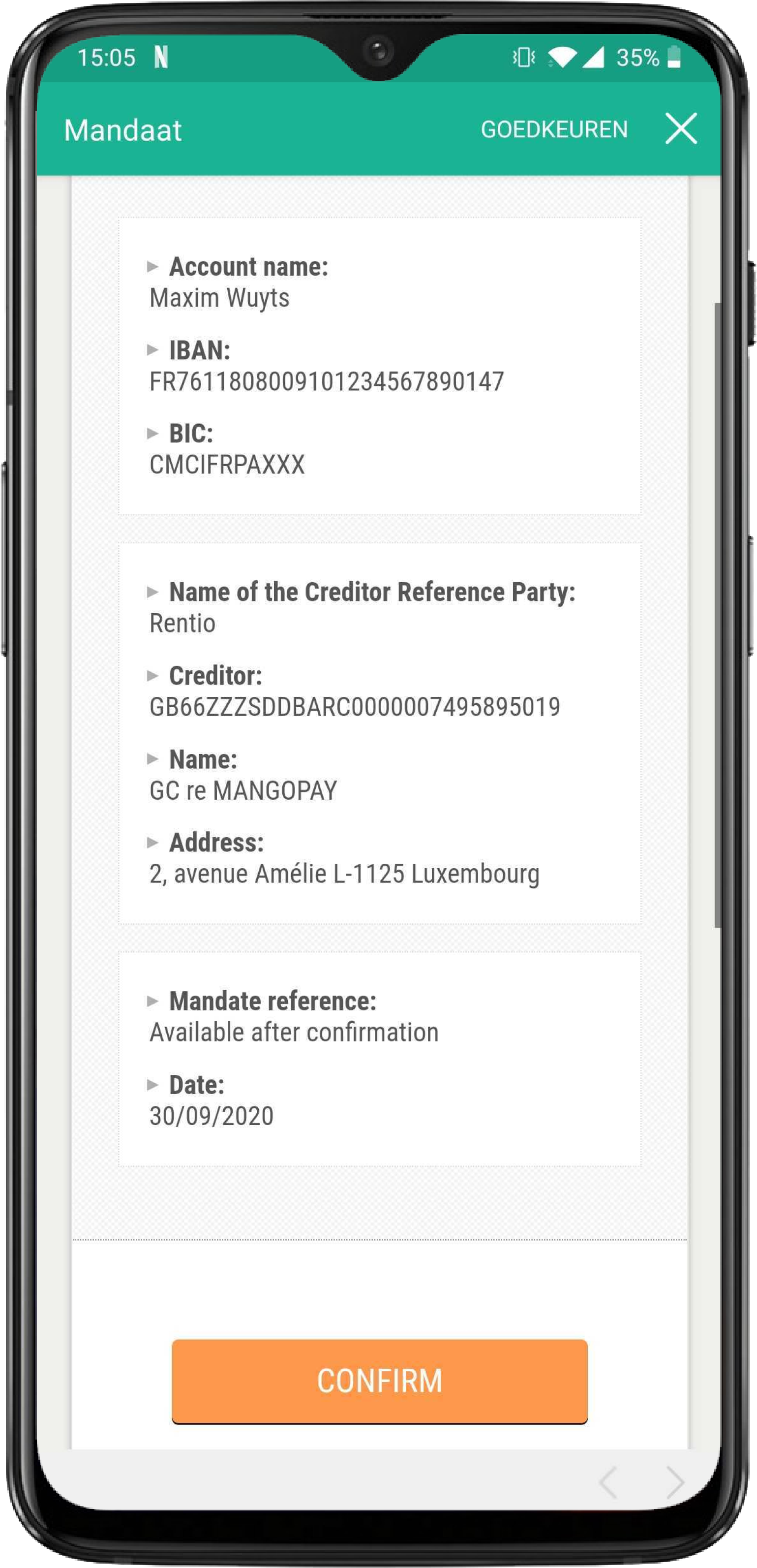 Betalen via de Rentio app - SEPA Direct Debit – Rentio dashboard